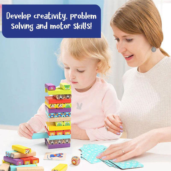 Colored Wooden Blocks with Animal Patterns Cards - Little Learners Toys